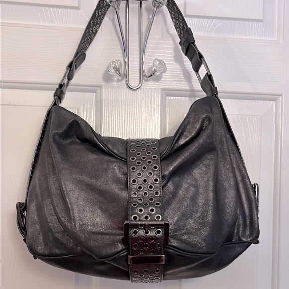 Michael Kors | Bags | Michael Kors Heidi Grommet Gunmetal Hobo Bag ...